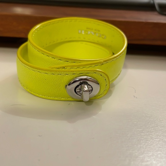 Coach | Jewelry | Coach Leather Bracelet Safety Yellow With Chrome ...